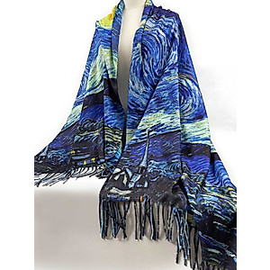 VENVSBEE Reversible Cashmere Feel Scarf Soft Large Shawl Wrap Blanket Double Sided Art Print Warm Pashmina Stoles Klimt Van Gogh Gifts-02