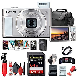 Canon PowerShot SX620 HS Digital Camera (White) (1074C001) + 64GB Memory Card + NB13L Battery + Corel Photo Software + Charger + Card Reader + Soft Bag + Flex Tripod + More (Renewed)