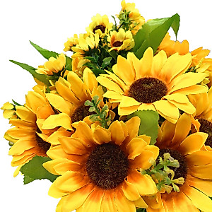 PASYOU Artificial Sunflower Plastic Fake Flowers Sunflowers for Indoor Outdoor Wedding Bridal Bouquet Home Garden Party DIY Wreath Table Arrangement Decoration Pot Planter Filler 2 pcs