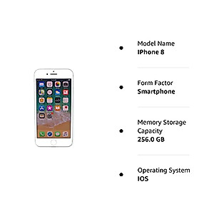 Apple iPhone 8, US Version, 256GB, Silver - GSM Carriers (Renewed)