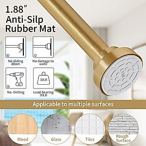 YNL Shower Curtain Rod 34-82 Inches (2.8-6.8ft) with 12Pcs Shower Curtain Rings, Adjustable Gold Shower Rod No Drilling, Non-Slip, Never Rust, Stainless Steel, Suitable for Bathroom Window, Gold