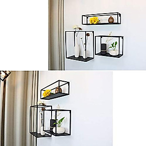 PIBM Stylish Simplicity Shelf Wall Mounted Floating Rack Shelves Metal Storage Living Room Background Wall,2 Colors Avaliable,3 Sizes, Black , 46X50X25cm