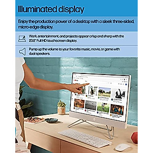 HP All-in-One Bundle PC, 23.8" FHD Micro-Edge Touchscreen Display, 12th Generation Intel Core i5 Processor, Intel Iris Xe Graphics, 8 GB RAM, 512 GB SSD, Windows 11 Home OS, Wi-Fi (24-cb1170, 2022)