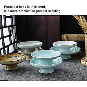 Kelendle Ceramic Footed Bowl Round Pedestal Bowl Decorative Fruit Bowl Serving Dish Dessert Display Tray Trifle Cups Snacks Nuts Plate for Kitchen Counter Centerpiece Table Decor Blue 10inch