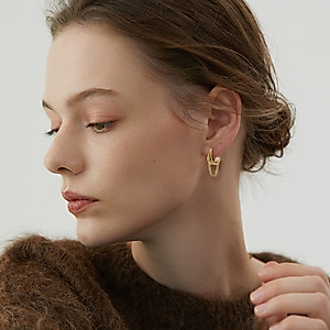 Ritach 925 Sterling Silver Small Huggie Hoop Earrings for Women Trendy 14K Gold Plated Chain Hoop Flower Dangle Drop Earrings