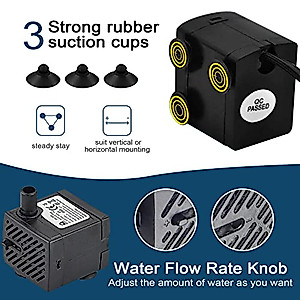 BCORLD Fountain Pump with LED Lights, Quiet Fountain Pump, Adjustable Water flow Fountain Pump，54GPH(200L/H，3W）, Outdoor Pond, Aquarium fish tanks, Home Décor Fountain,1 Nozzles，Power Cord 5ft