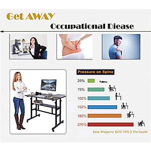 AIZ Mobile Standing Desk, Adjustable Computer Desk Rolling Laptop Cart on Wheels Home Office Computer Workstation, Portable Laptop Stand Tall Table for Standing or Sitting, Black 31.5" x 19.7"