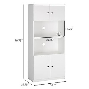 HOMCOM 71" Kitchen Buffet with Hutch, Pantry Storage Cabinet with Shelves, Open Microwave Countertop for Dining Room, Living Room, White