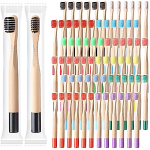 Purpeak 24 Pcs Kids Bamboo Toothbrushes Soft Bristle Toddler Toothbrush BPA Free Wooden Travel Toothbrushes for Kids Children Home Travel School, 5.7 Inches, Individually Wrapped