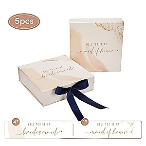 AW BRIDAL Bridesmaid Proposal Box Set of 5-4 Will You Be My Bridesmaid Gift Wrapping Boxes & 1 Will You Be My Maid of Honor White Gift Boxs for Bachelorette Gifts