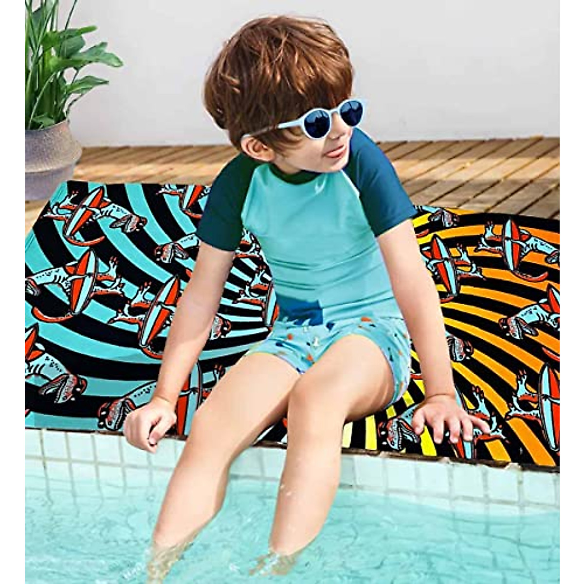 PINKEONLINE Dinosaur Beach Towels for Kids Terry Blanket Throw Microfiber 27.5X55 inches for Bath Swim Camping and Sport, Surfing Dino.