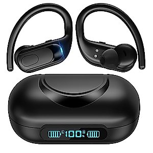 Falebare Headphones Wireless Bluetooth Earbuds 150Hrs Playtime with 2800 mAh LED Display Charging Case Over-Ear Buds with IPX7 Waterproof Earhooks Headset for Sports Running Workout Gym Black
