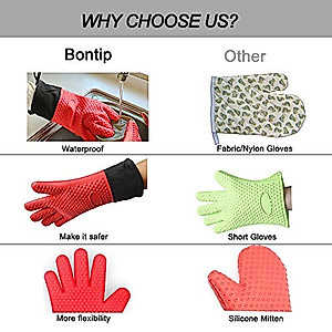 Comsmart BBQ Gloves, Heat Resistant Silicone Grilling Gloves, Long Waterproof BBQ Kitchen Oven Mitts with Inner Cotton Layer for Barbecue, Cooking, Baking, Smoker(Red)