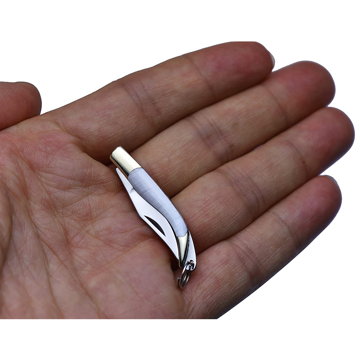 JPCRMOV Compact Folding Knife keychain Tiny Weights 6g, Mini Pocket Knife EDC, Natural Shell Handle