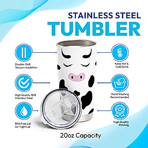 Hyturtle Personalized Gifts For Cow Lover - Cow Prints Customized Name Stainless Steel Tumbler 20oz With Lid - Idea Farm Animals Lover Gifts For Women, Girl, kids On Birthday, Christmas
