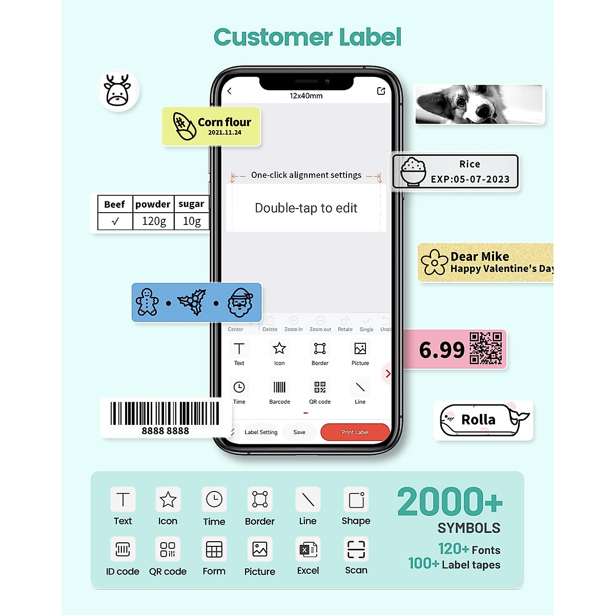 Phomemo D30 Label Maker Tape Black on White Sticker Thermal Paper Self-Adhesive Label Tape, 12 x 40mm ( 3/8" x 1 1/2") 160 Tapes/Roll, 3-Roll