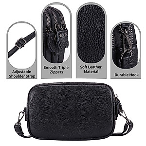 Small Crossbody Bags for Women Genuine Leather Crossbody Purses Trendy Clutch Purse Shoulder Handbag (Black)