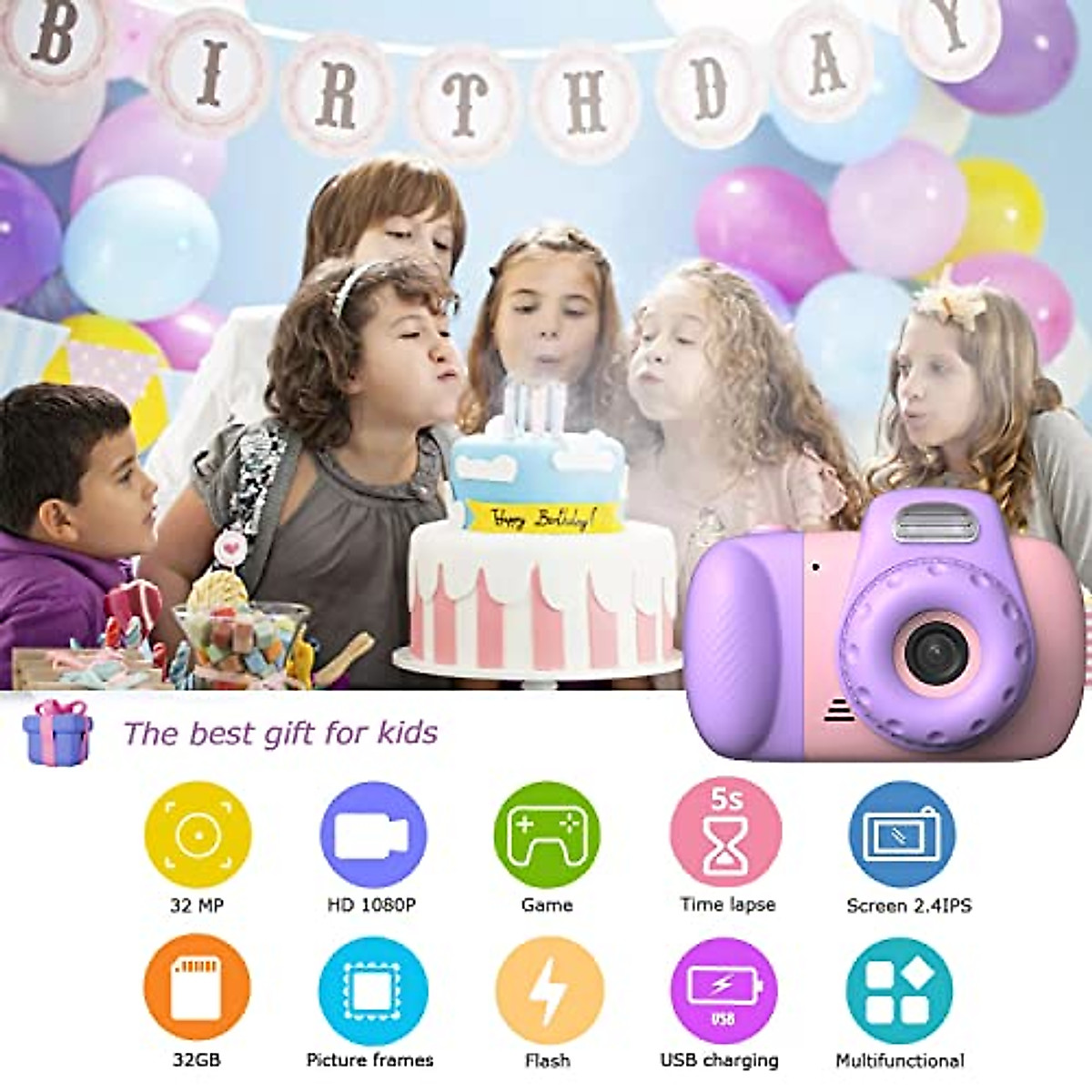 ZaoFePu Kids Camera Toy for Girls&Boys, 2.4inch HD Digital Video Cameras for Toddler, Christmas Birthday Gifts for Age 3-12 Year Old Gift, Share Photos and Videos with 32GB SD Card (Purple)