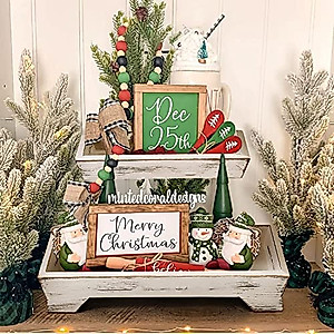 HAPOO Tiered Tray Two Tiered Tray for Easter Fall Halloween Thanksgiving Christmas Decors Wood Farmhouse Tiered Tray Stand for Countertop