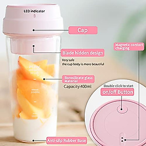 17PinHut Portable Blender, Personal Blender, With USB Magnetic contact charging, 14 oz Smoothie Blender, Made with high borosilicate glass Material Portable Juicer, Anti-silp Rubber Base, One-handed Drinking Mini Blender for Shakes and Smoothies