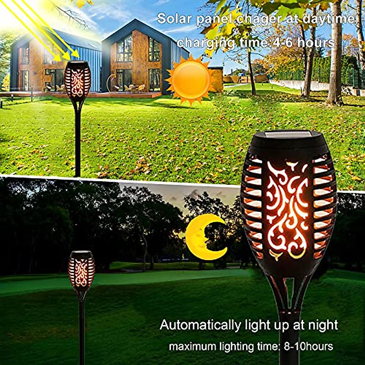 Solar Outdoor Lights, 4Pack Solar Torch Light with Flickering Flame,12 LED Tiki Torches for Outside Waterproof Landscape Decoration with Auto On/Off Dusk to Dawn for Christmas Garden Patio Yard