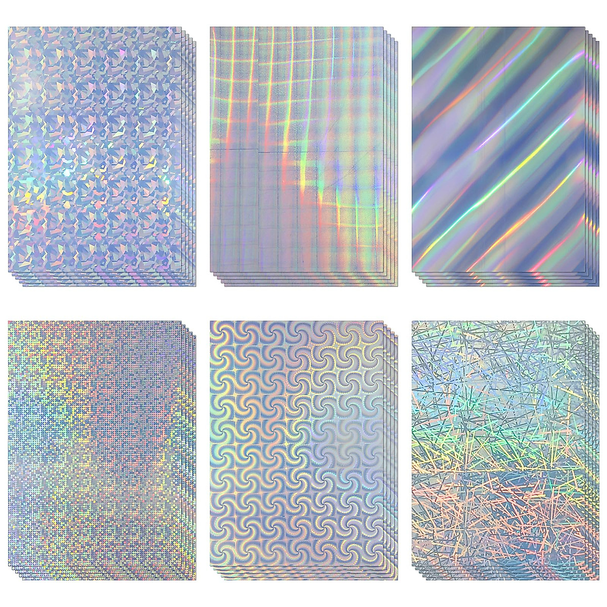 Printable Holographic Sticker Paper 30 sheets Vinyl Rainbow Sticker Paper for Inkjet & Laser Printer, Dries Quickly Waterproof Sticker Paper - 8.5 x 11 Inch-6 style for 5 sheets each