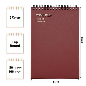 EOOUT 5pcs Top Bound Spiral Notebook 5 Color A5 Size Thick Plastic Hardcover 7mm College Ruled Paper 60 Sheets (120 Pages) Journal for School and Office Supplies