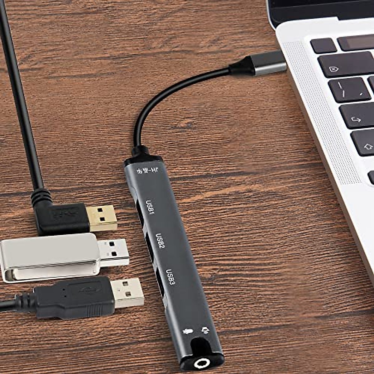 QIANRENON USB C Docking Station, USB 3.0 Hub with 3.5mm Audio Headphone + Microphone Jack Hub Digital & Audio Hub USB C 3.0 Multiport OTG Allocator for Computer Smart Phone