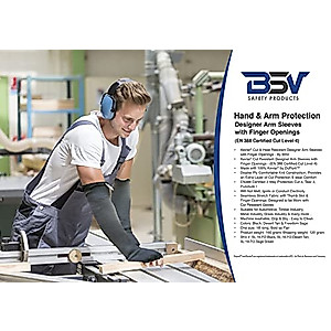 BSV Kevlar Cut, Scratch, Stab, Bite, Heat Resistant Mechanic Arm Protection Sleeves with Finger Opening -Unisex- 18 Inches, Black,1 Pair