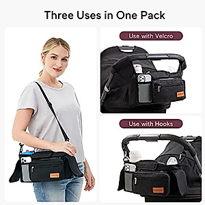 Momcozy Universal Stroller Organizer with Insulated Cup Holder Detachable Phone Bag & Shoulder Strap, Fits for Stroller like Uppababy, Baby Jogger, Britax, BOB, Umbrella and Pet Stroller