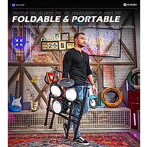 Vangoa Electric Drum Set 8-Pieces with Quiet Mesh Drumheads, Cymbals, Heavy Duty Pedals, 480 Sounds, USB MIDI, Throne, Headphone, Complete Electronic Drum Set for Beginners Adults, Black