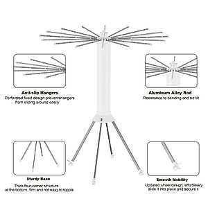 4-Legged Clothes Drying Rack Foldable, Outdoor Collapsible Drying Rack Clothing, Portable Laundry Drying Rack with 4 Pulleys, Aluminum Alloy Dry Rack for Clothes, Indoor, Balcony, Poolside, Camping