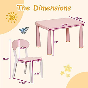 Domi Kids Table and Chair Set, 3 Pieces Enlarged Plastic Toddler Desk and Chairs for Arts & Crafts, Snack Time, Reading, Home, Daycare, Playroom, Kindergarten, Preschool, Girls Children's Day Gift