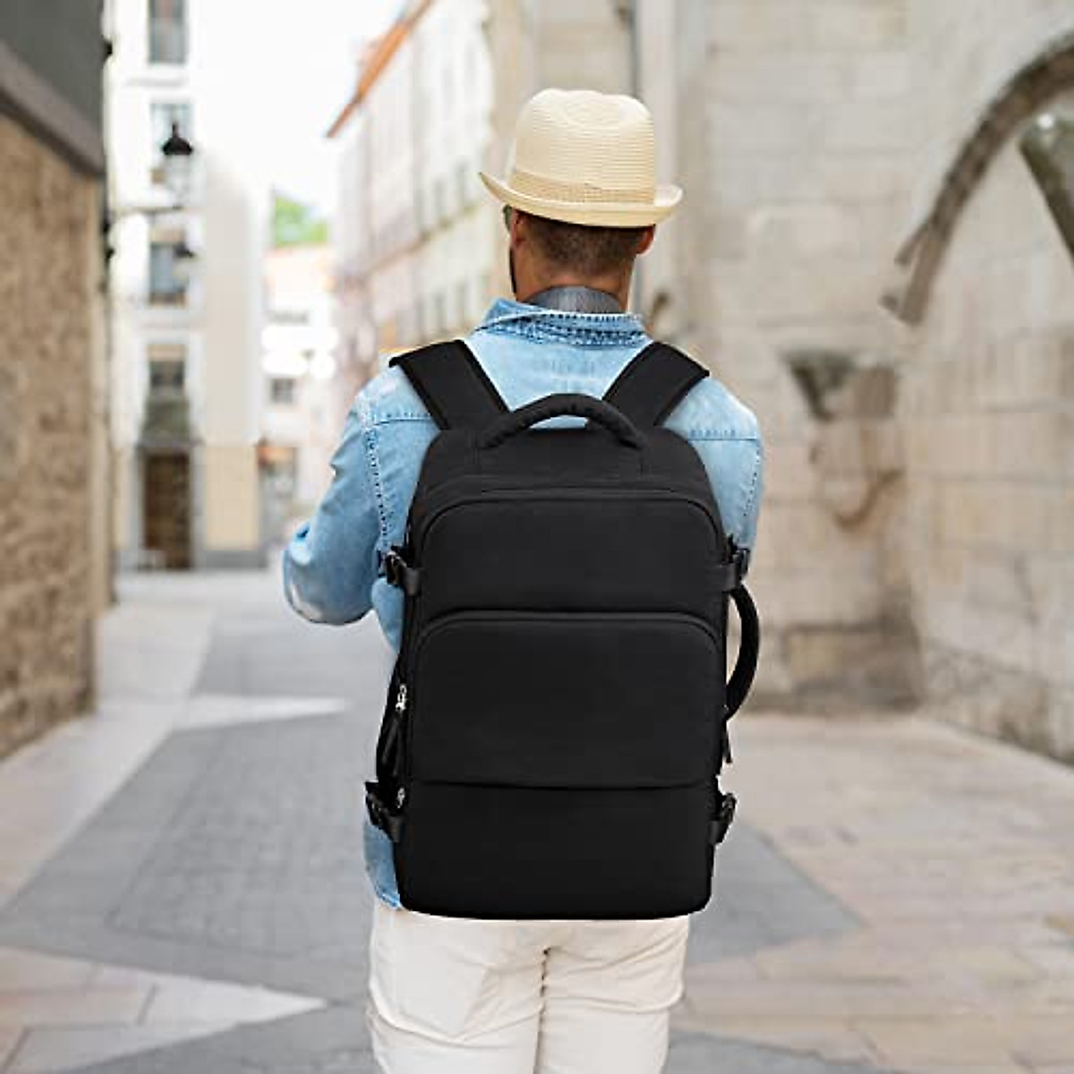 Hanples Large Travel Laptop Backpack for Men Women, Carry On Backpack, Hiking Backpack, Waterproof Durable Business Backpack with USB Charging Port, College Computer Bag, Fits 16 Inch Laptop