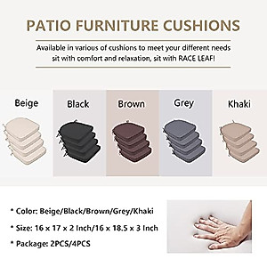 RACE LEAF Patio Seat Cushions 16"x18.5"x3" Square Corner - Set of 2, Black - Indoor/Outdoor Chair Cushions with Invisible Zipper, Water-Resistant Chair Seat Cushion with Ties for Non-Slip Support