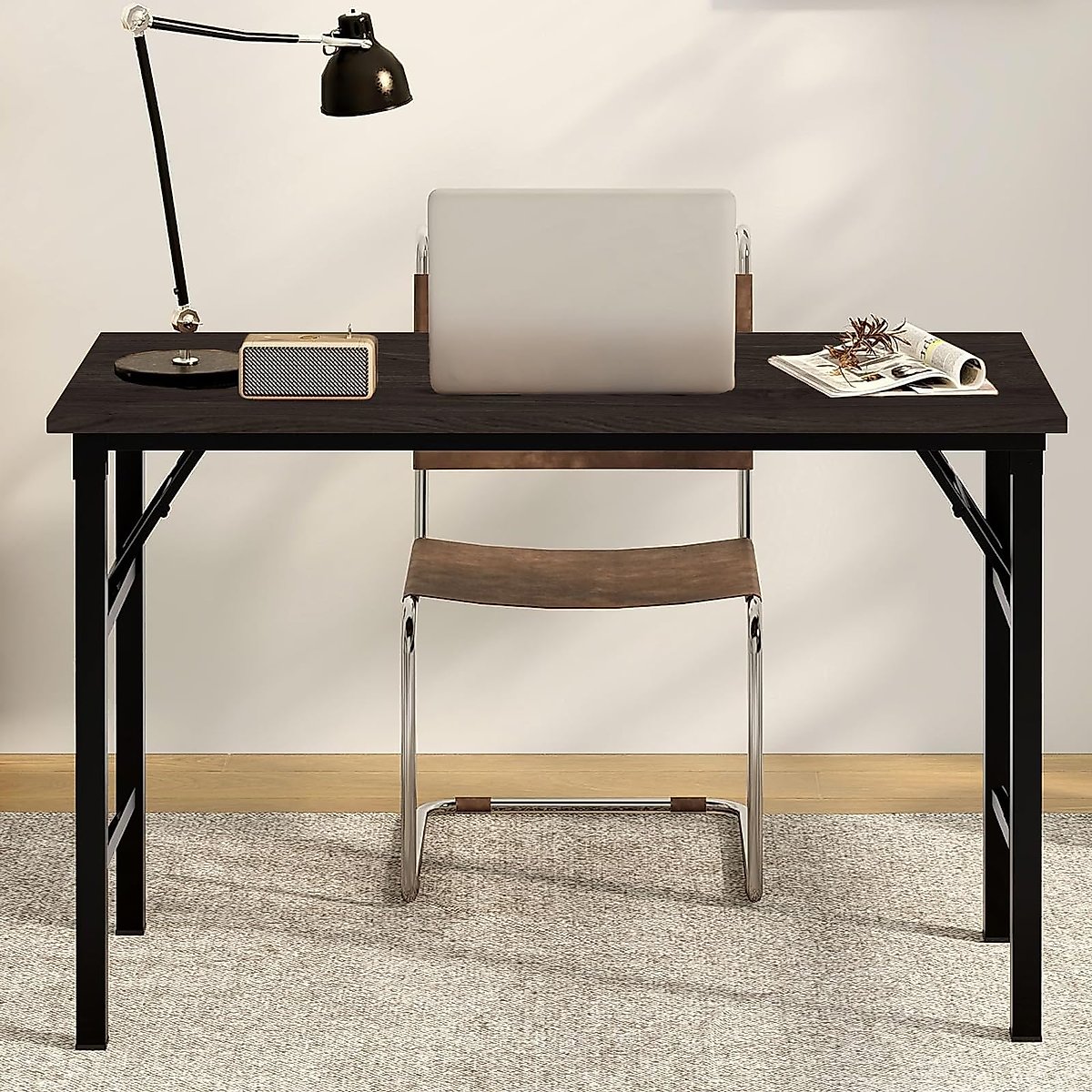 Joezhe 39.4 inch Folding Computer Desk, Writing Gaming Computer Folding Desk for Small Spaces, No Assembly Required Foldable Home Office Desk - Black Walnut