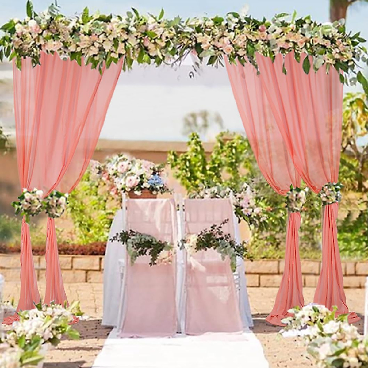 Pink Chiffon Wedding Party Stage Drapes - 10ft Long, 2 Panels, Rod Pockets