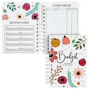 Floral Monthly Budget Planner, Bill Organizer with 24 Pockets, Debt Payoff Tracker, Payment Checklist (5 x 7 In)