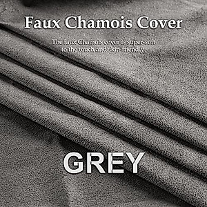 N&V Giant Foam Filling Floor Sofa, Extra Large High Density Foam Bean Bag, Faux Chamois Cover, Independent Linen (Grey, with Ottoman)