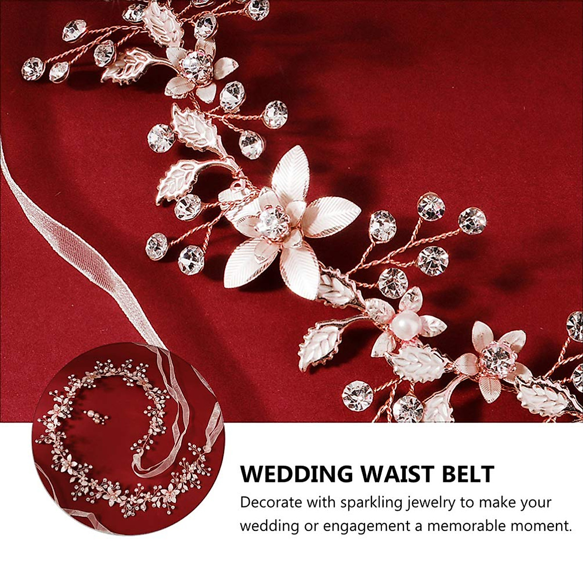 VALICLUD Bridal Belt Rhinestones Flower Wedding Dress Chain Crystal Bride Bridesmaids Sash Wedding Party Accessory Rose Gold