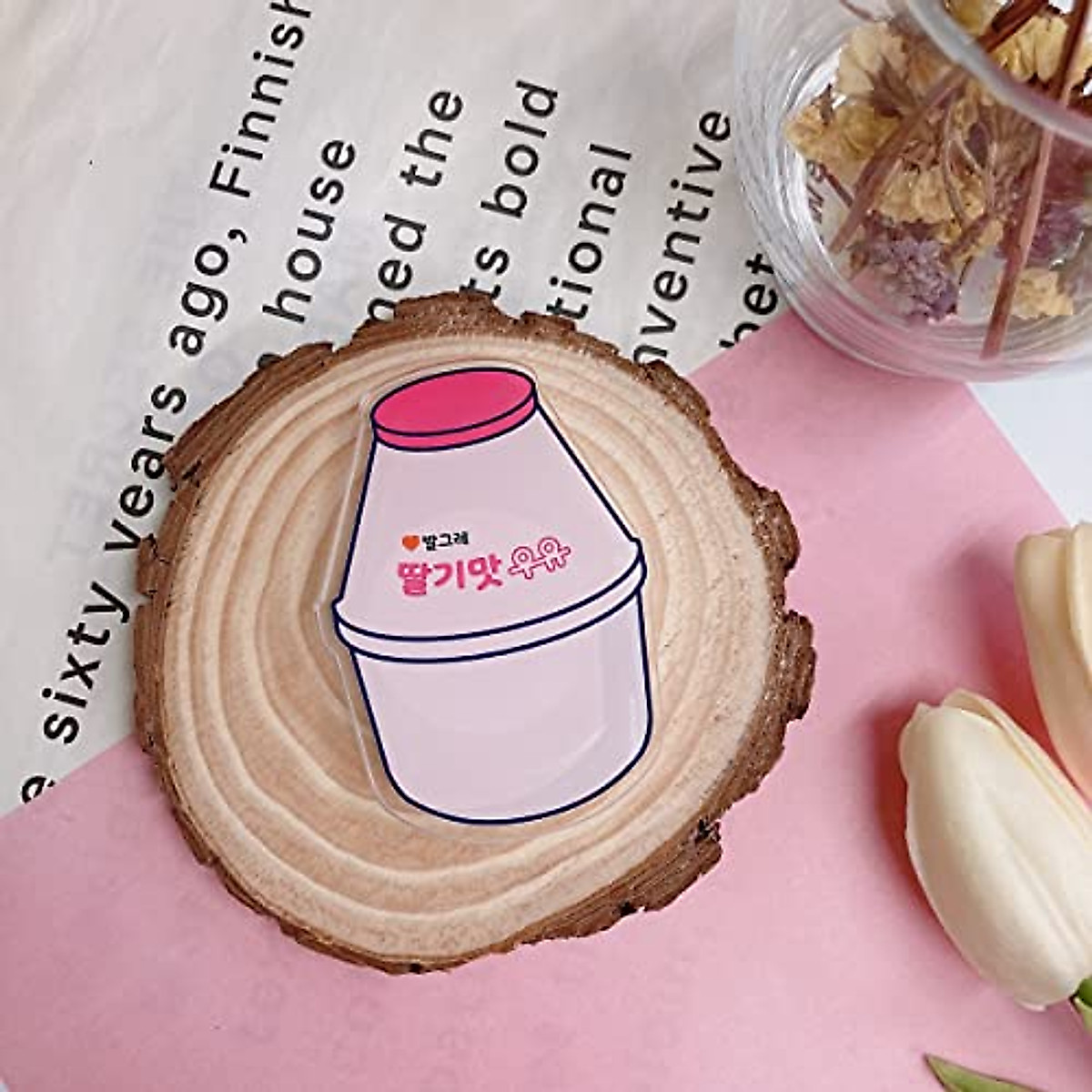 ONLYOU GRIPTOK Phone Grip Holder Hand Korea Simple Cute Stylish Smartphone Stand Design Uyu Milk Hangule Unique Matching Funny Strawberry