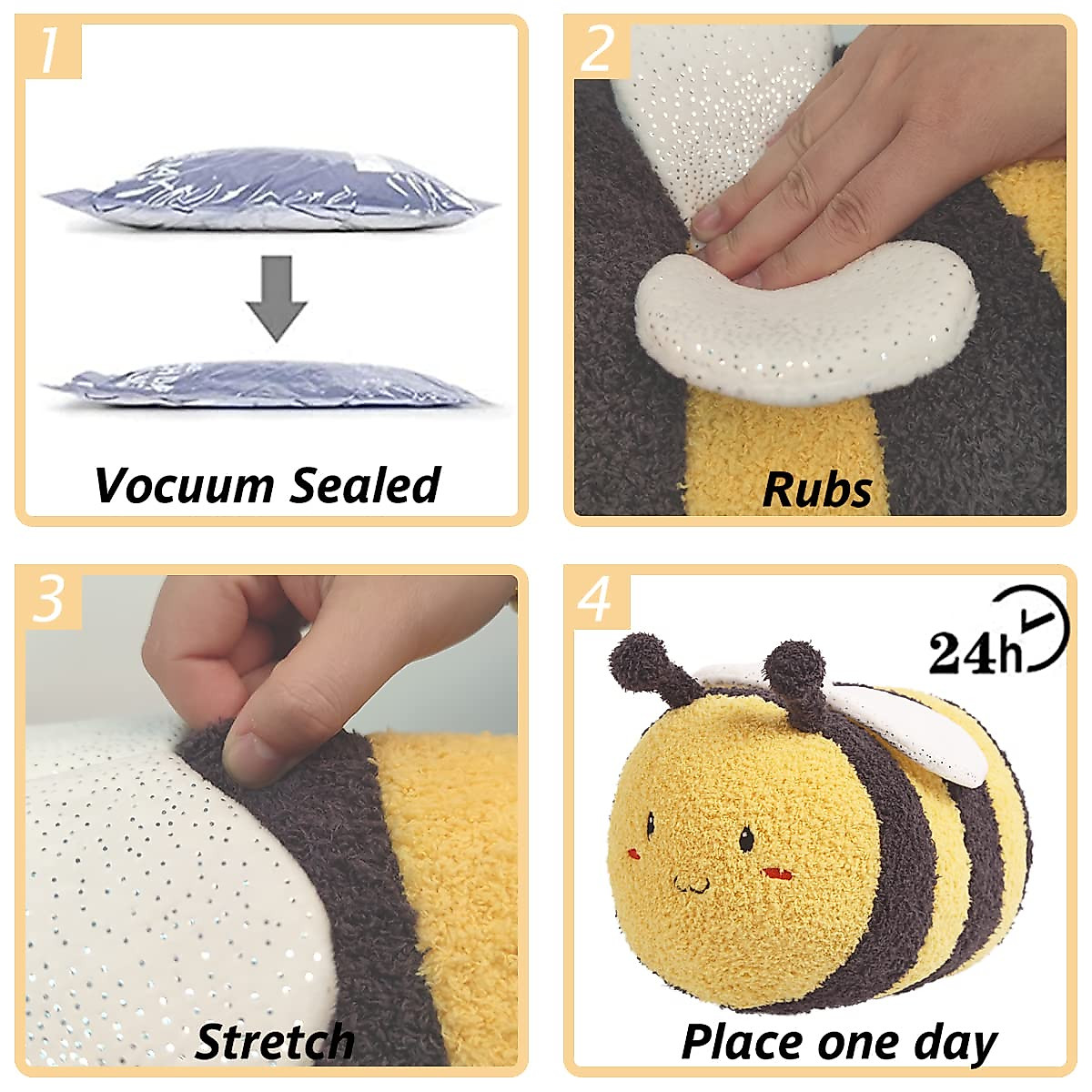 ARELUX 14in Soft Bee Stuffed Animal Plush Toy Cute Fuzzy Bumblebee Plushies Doll Realistic Cartoon Honeybee Anime Pillow Room Decor Birthday for Kids Friends Boys Girls