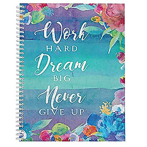 Softcover Work Hard 8.5" x 11" Motivational Spiral Notebook/Journal, 120 College Ruled Pages, Durable Gloss Laminated Cover, White Wire-o Spiral. Made in the USA