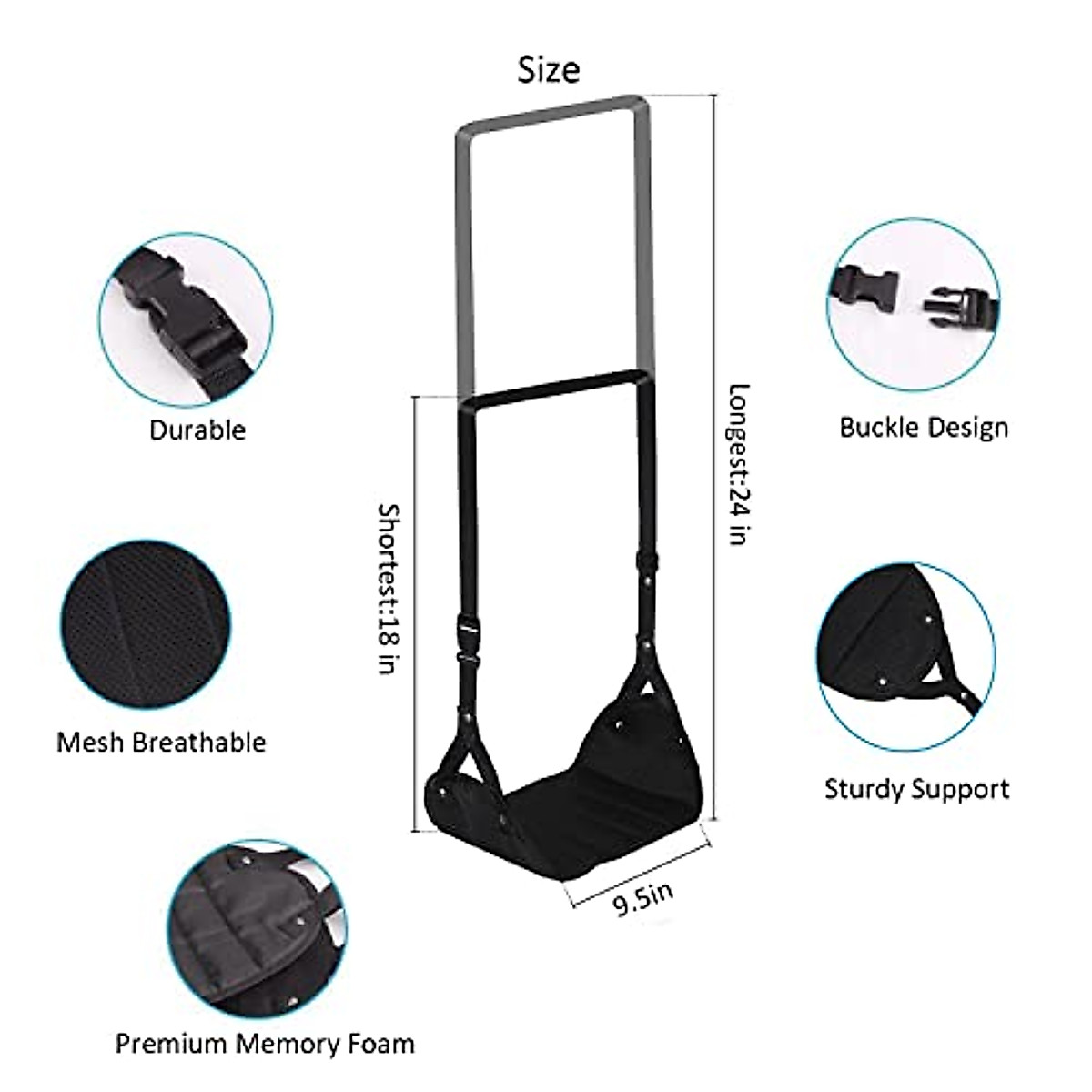 Duzluyzi Premium Airplane Foot Rest, Adjustable Airplane Footrest Hammock with Memory Foam, Black Portable Leg Rest Sling for Flight Bus Train Office School Home