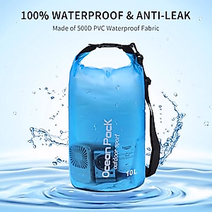 BACK KTCL Waterproof Dry Bag for Women Men,10L/15L Roll Top Lightweight Dry Storage Bag Backpack,Floating Sack with Waterproof Phone Case, Kayaking,Swimming, Camping, Hiking, Beach (Blue, 10L)