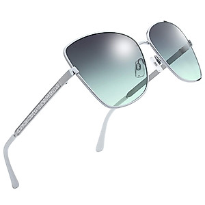 The Fresh Classic Crystal Elegant Women Beauty Design Sunglasses Gift Box (L175-Silver, Grey/Green)