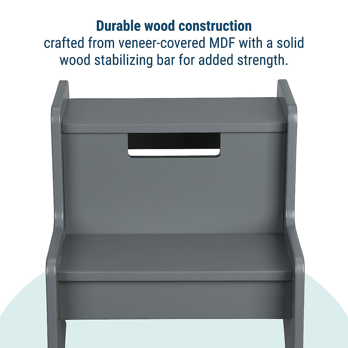 Wildkin Wooden Two-Step Stool for Kids and Adults, Perfect Kitchen Step Stool or Bathroom Potty Stool, Kids Stepping Stool Features Two Convenient Carrying Handles, Ideal for Home Use (Gray)