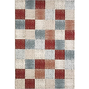 New Home Stain Resistant Checkered 9' x 12' Area Rug in Brown