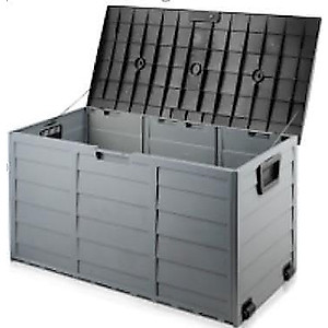 Gerrit All Weather UV Pool Deck Box Storage Shed Bin Backyard Patio Outdoor w/Wheel