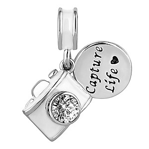 CharmSStory Camera Capture Life Travel Dangle Charm Bead for Charm Bracelet (White)